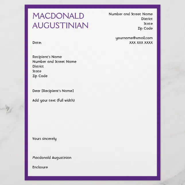 Modern RESUME COVER LETTER Customizable PURPLE Letterhead | Zazzle