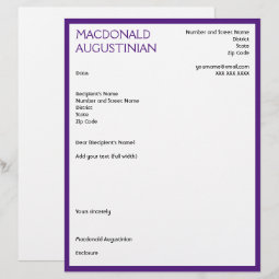 Modern RESUME COVER LETTER Customizable PURPLE Letterhead | Zazzle