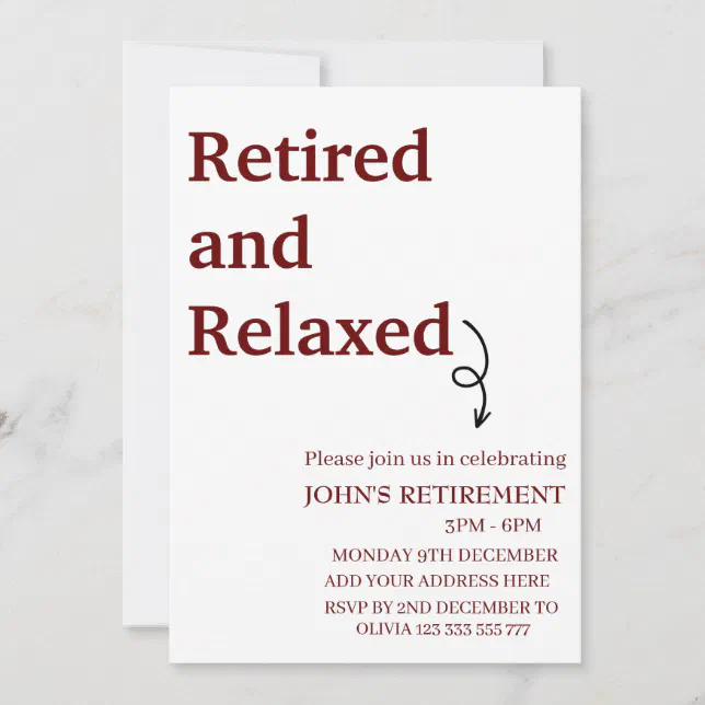 Modern Retired and Relaxed Retirement Funny Custom Invitation | Zazzle