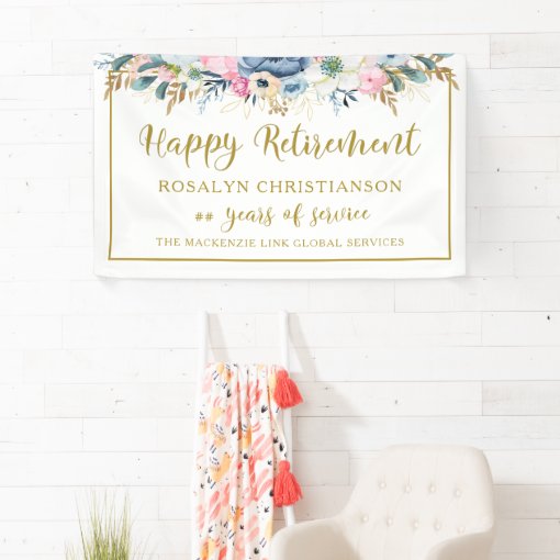 Modern Retirement Elegant Script Gold Floral Banner | Zazzle