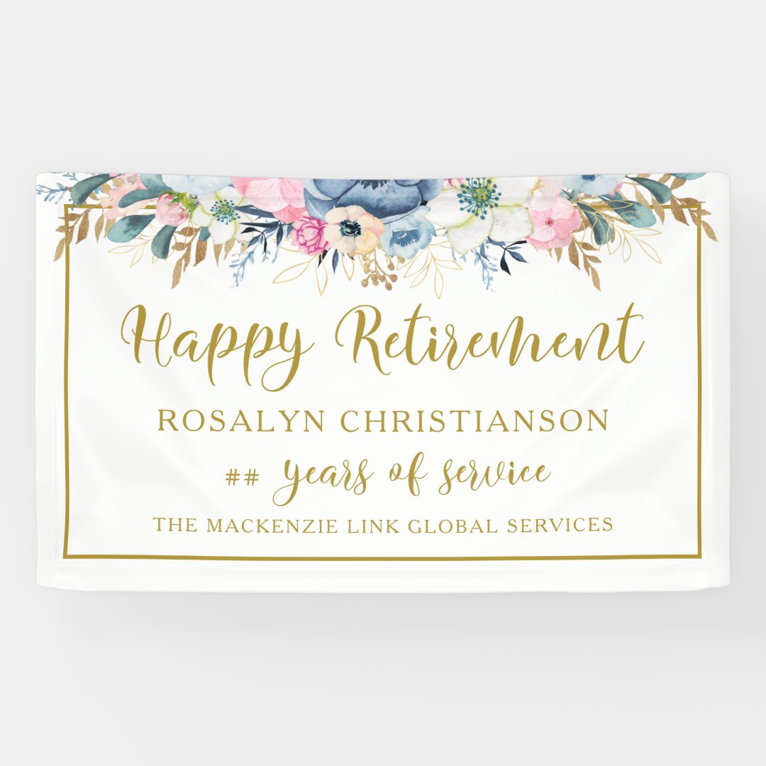 Modern Retirement Elegant Script Gold Floral Banner | Zazzle