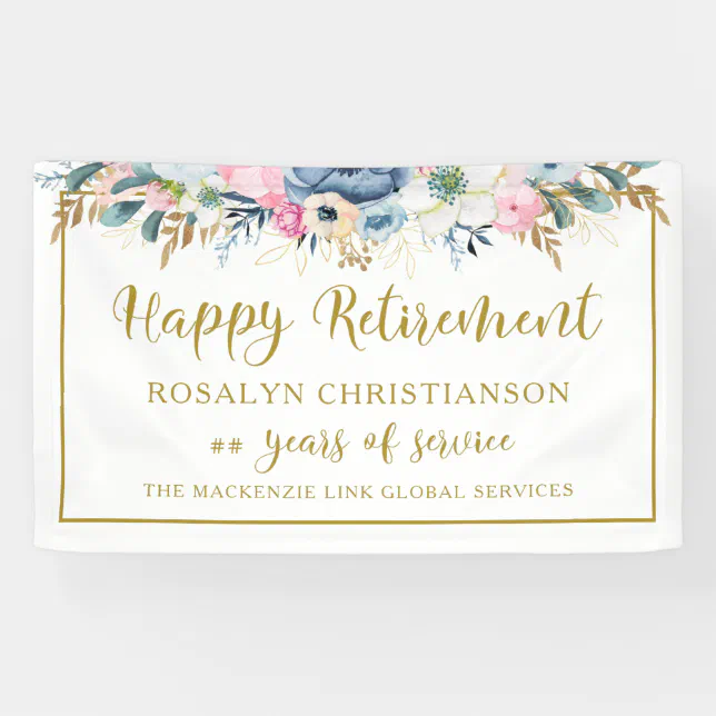 Modern Retirement Elegant Script Gold Floral Banner | Zazzle