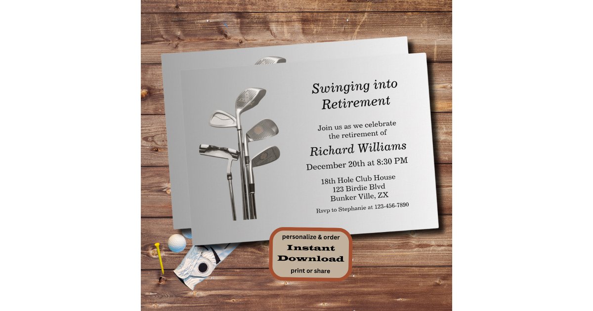 Modern Retirement Golf Sport Golfclubs Invitation | Zazzle