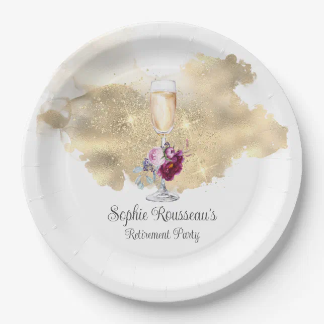 Modern Retirement Party Champagne Glitter Napkins Paper Plates | Zazzle