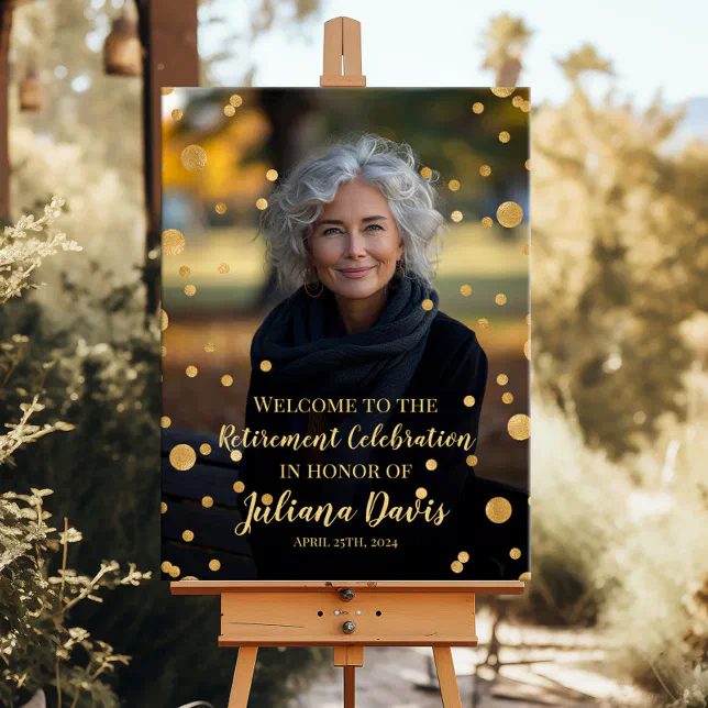 Modern retirement welcome sign with photo | Zazzle