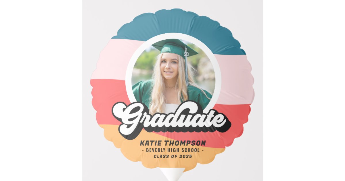 Modern Retro 70s Groovy Graduation Photo Party Balloon | Zazzle