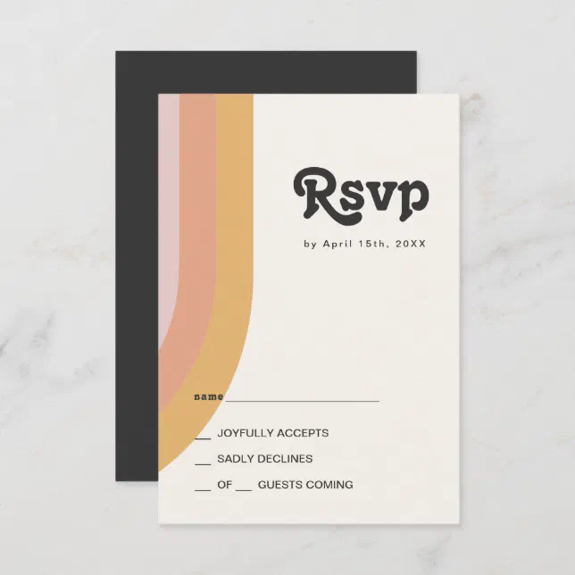 Modern Retro 70's Rainbow Dark RSVP Card | Zazzle