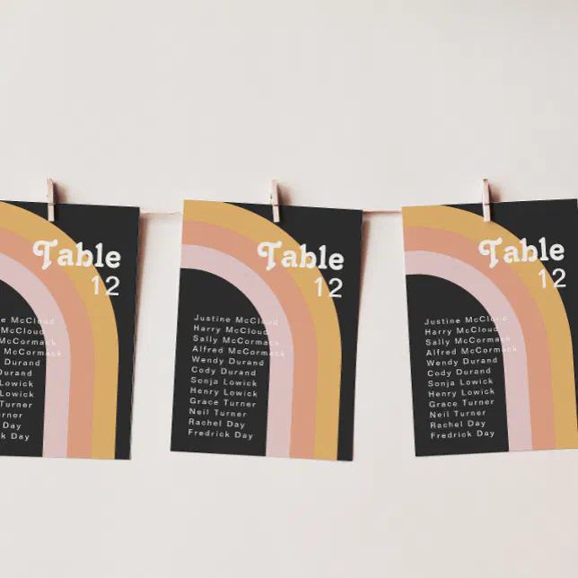 Modern Retro 70's Rainbow Dark Table Number Chart | Zazzle