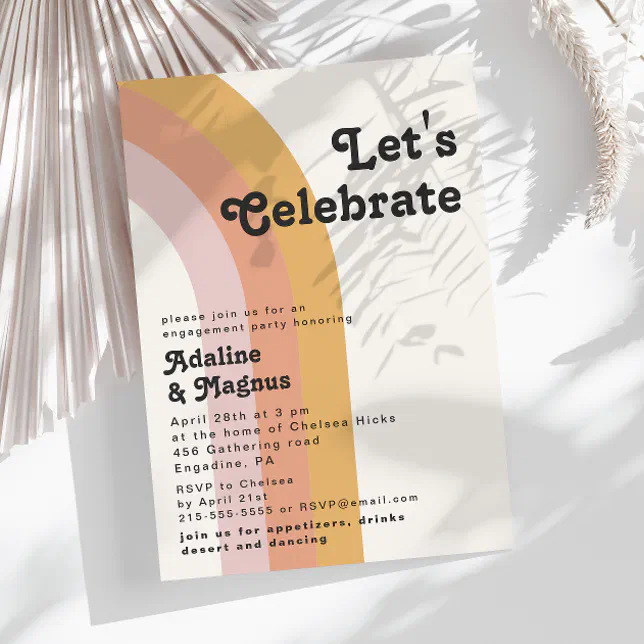 Modern Retro 70's Rainbow Let's Celebrate Invitation | Zazzle