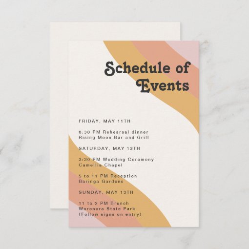 Modern Retro 70's Rainbow Schedule of Events Enclosure Card | Zazzle