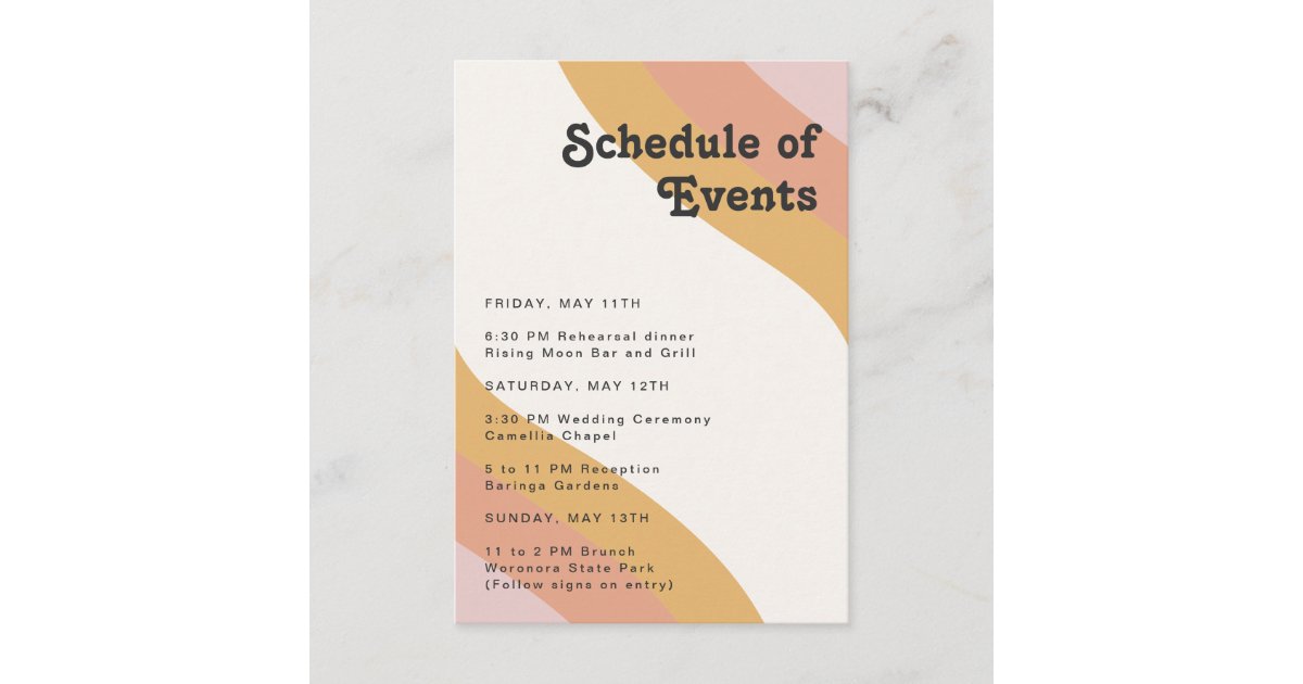Modern Retro 70's Rainbow Schedule of Events Enclosure Card | Zazzle
