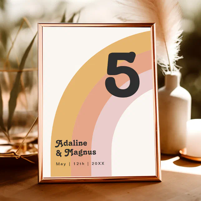 Modern Retro 70's Rainbow | Table Number | Zazzle