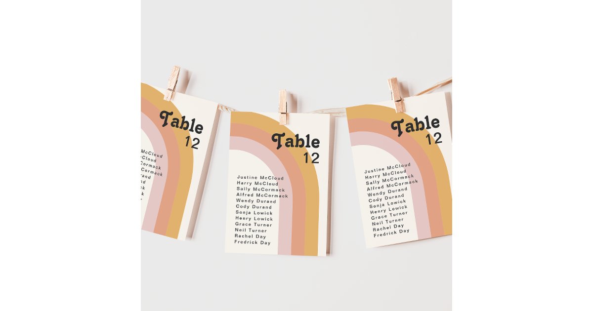 Modern Retro 70's Rainbow | Table Number Chart | Zazzle