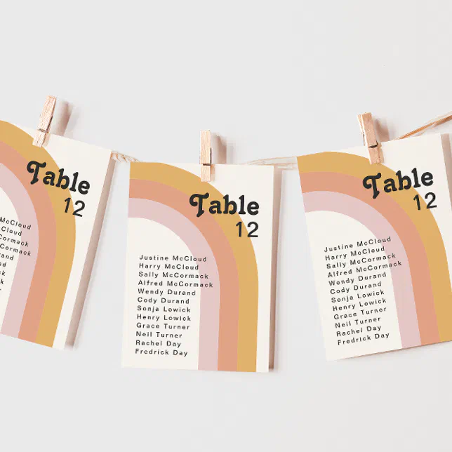 Modern Retro 70's Rainbow | Table Number Chart | Zazzle