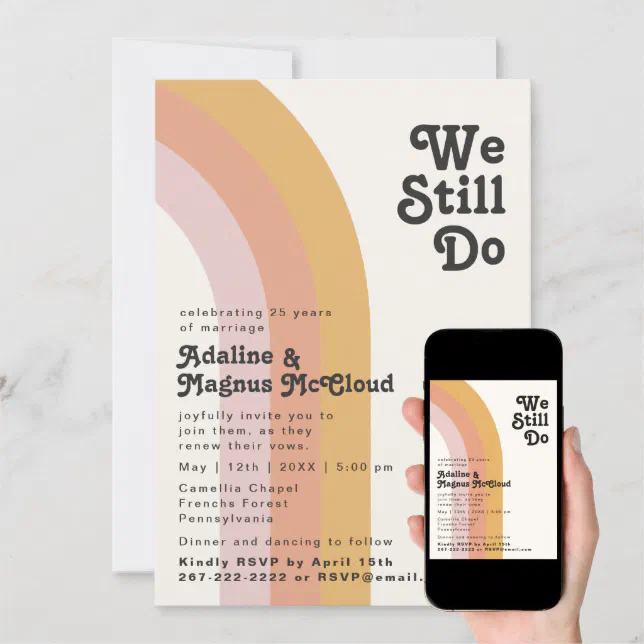Modern Retro 70's Rainbow We Still Do Vow Renewal Invitation | Zazzle