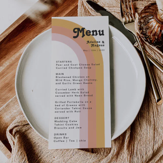 Modern Retro 70's Rainbow | Wedding Dinner Menu | Zazzle