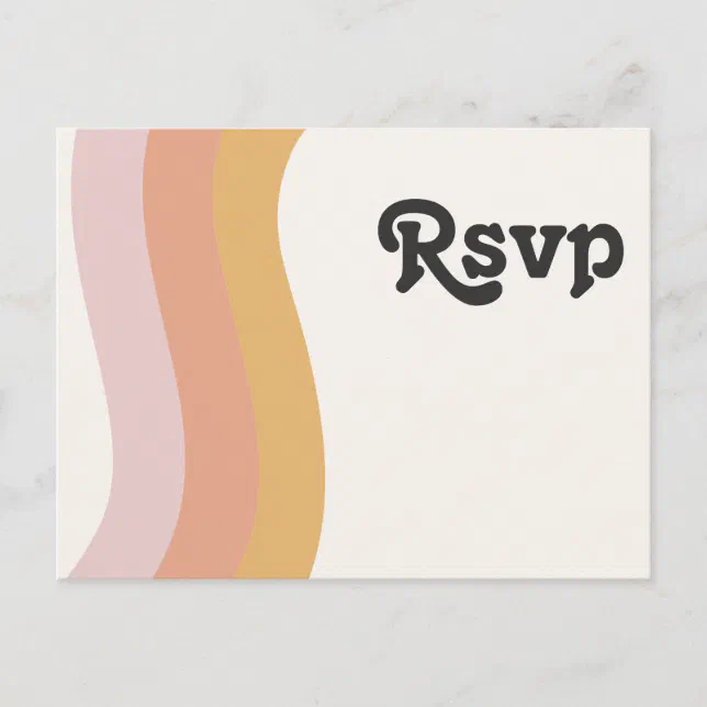 Modern Retro 70's Rainbow Wedding RSVP Postcard | Zazzle