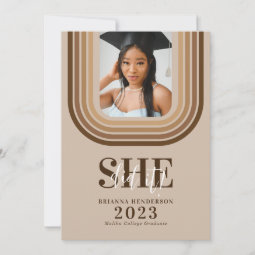 Modern Retro Brown and Neutral Graduation Invitation | Zazzle