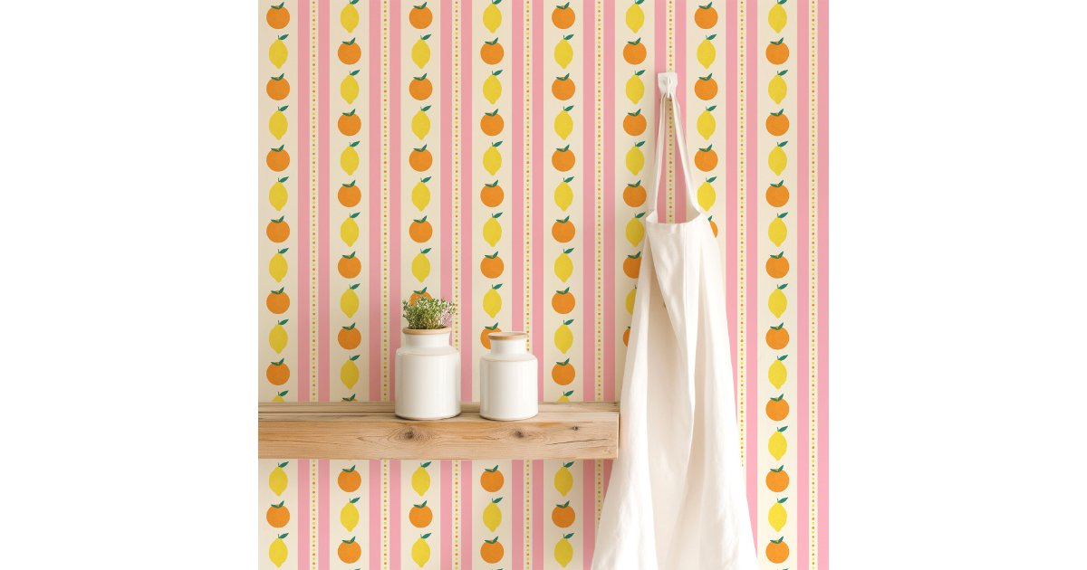 Modern Retro Citrus Stripes Pink Wallpaper | Zazzle