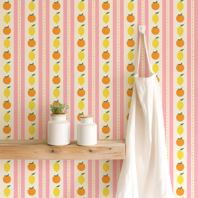 Modern Retro Citrus Stripes Pink Wallpaper | Zazzle