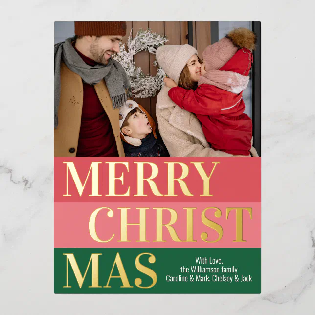 Modern Retro Classy Bold Stripe Blocks Gold Foil Holiday Postcard | Zazzle