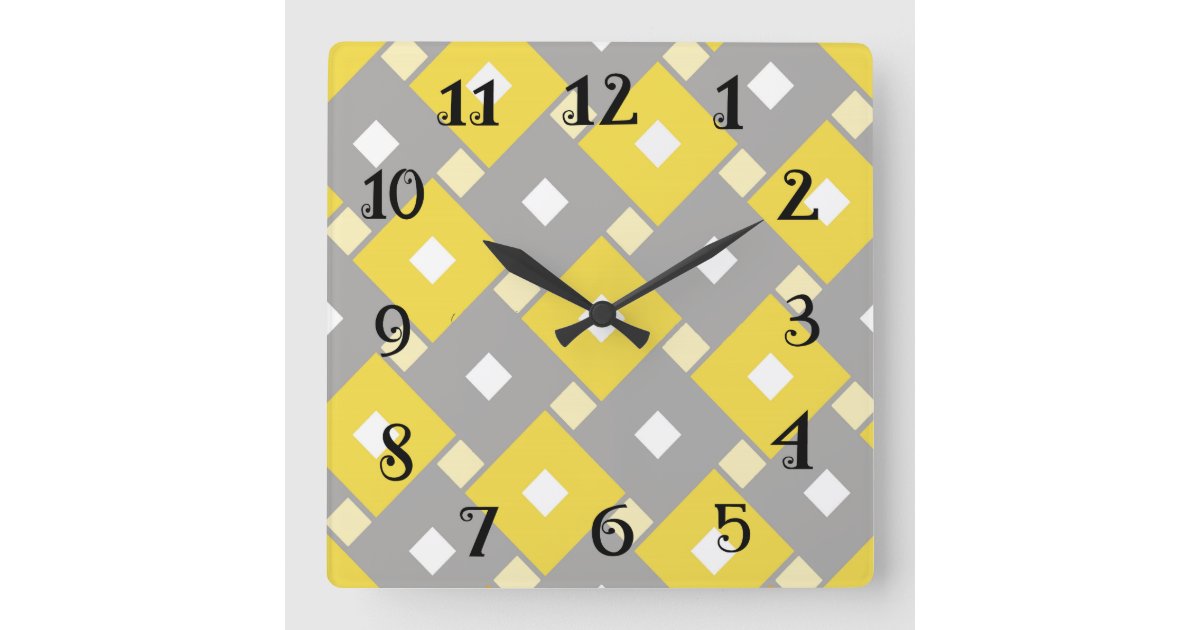 Modern Retro Clock - Yellow and Grey. | Zazzle