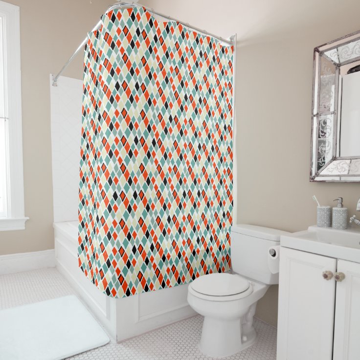 modern retro colorful diamonds geometric pattern shower curtain | Zazzle