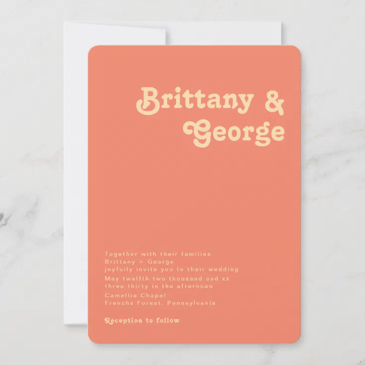 Modern Retro | Coral Rounded Corner Wedding Invitation | Zazzle