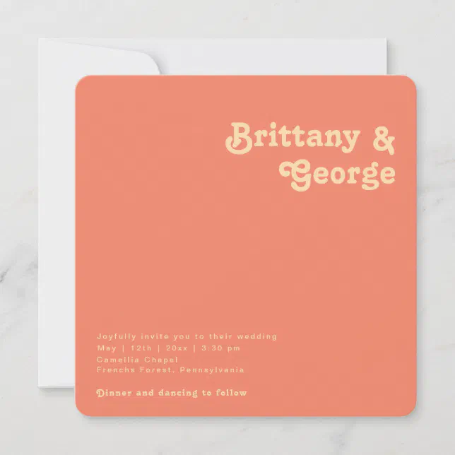Modern Retro | Coral Square Rounded Edges Wedding Invitation | Zazzle