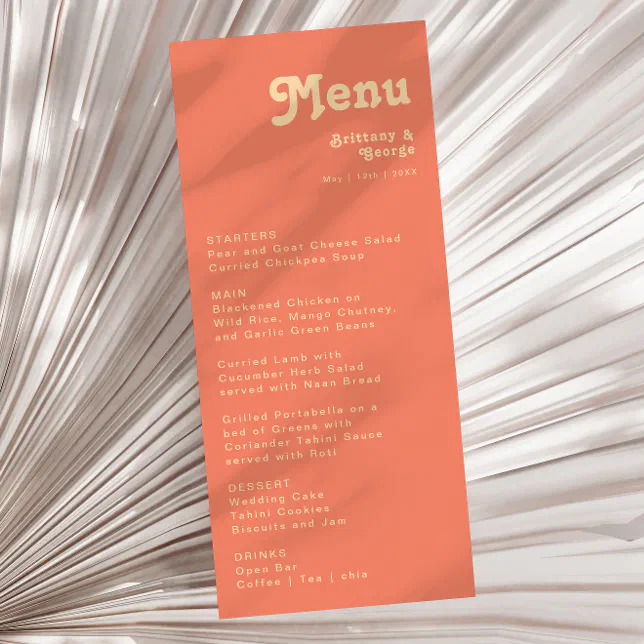 Modern Retro | Coral Wedding Dinner Menu | Zazzle