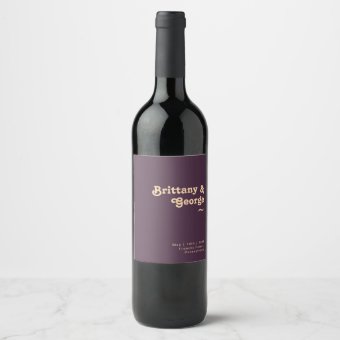 Modern Retro | Dark Purple Wedding Wine Label | Zazzle