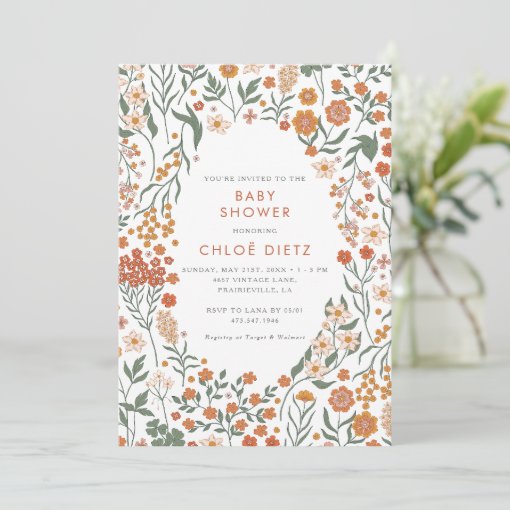 Modern Retro Groovy Burnt Orange Baby Shower Invitation | Zazzle