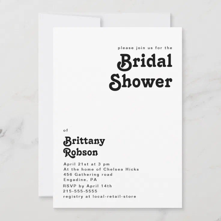 Modern Retro Lettering Bridal Shower Invitation | Zazzle