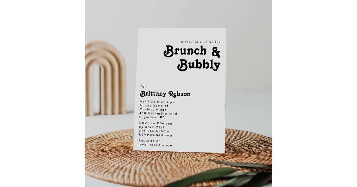 Modern Retro Lettering Brunch and Bubbly Invitation | Zazzle