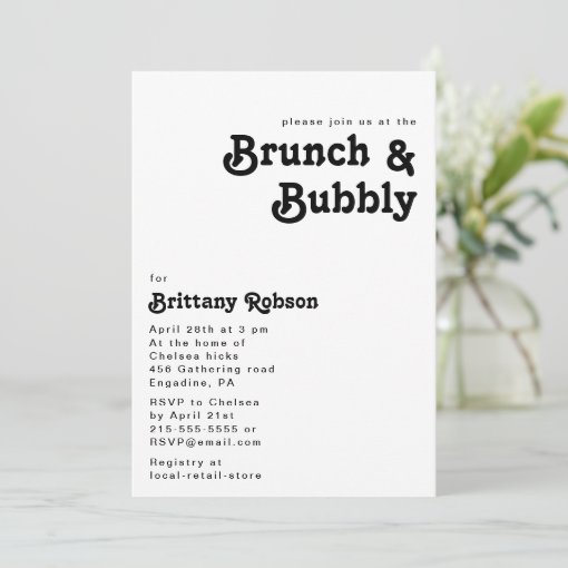 Modern Retro Lettering Brunch and Bubbly Invitation | Zazzle