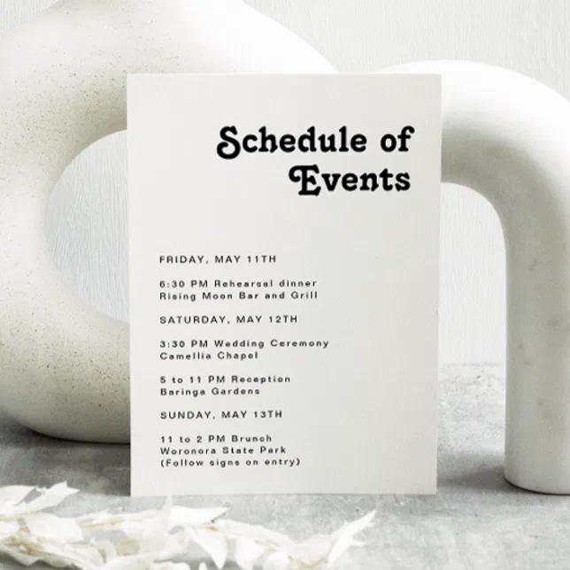 Modern Retro Lettering Schedule of Events Enclosure Card | Zazzle