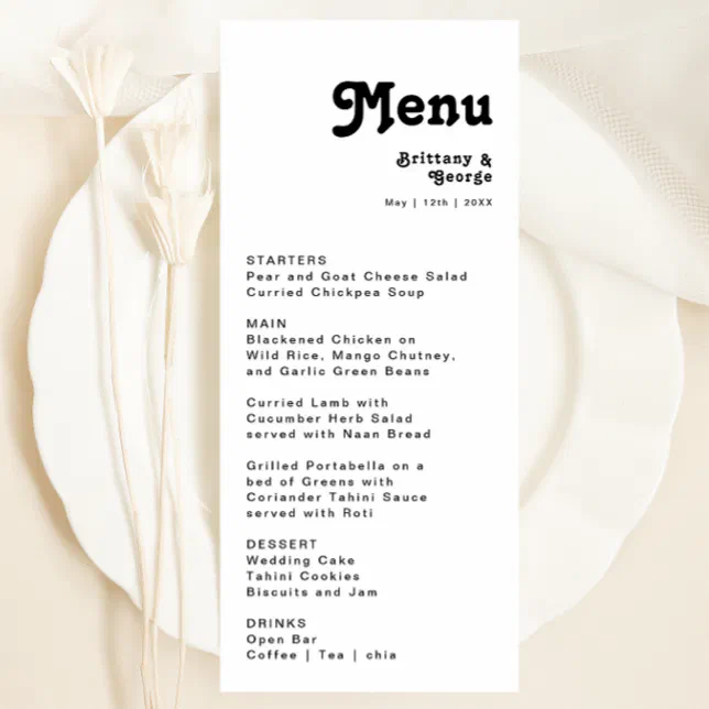 Modern Retro Lettering Wedding Dinner Menu | Zazzle
