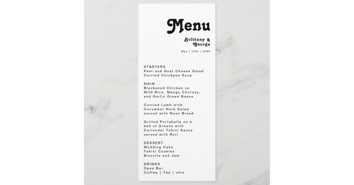 Modern Retro Lettering Wedding Dinner Menu | Zazzle