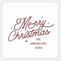 Modern Retro Merry Christmas Script | Cherry Red Square Sticker | Zazzle