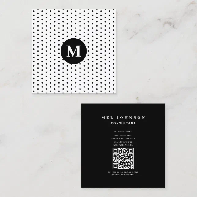 Modern Retro Minimalist Initial QR Code Square Business Card | Zazzle
