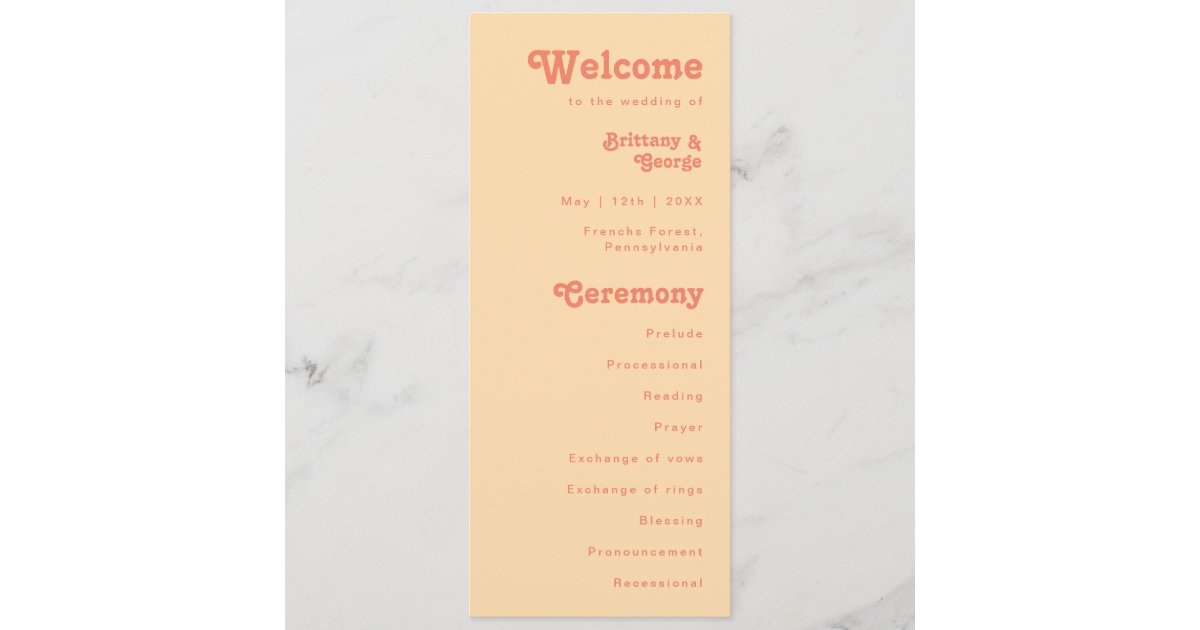 Modern Retro | Orange Cream Wedding Program | Zazzle