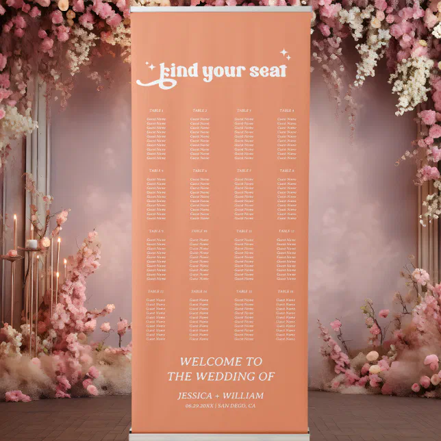 Modern Retro Orange Wedding Seating Chart Retractable Banner | Zazzle