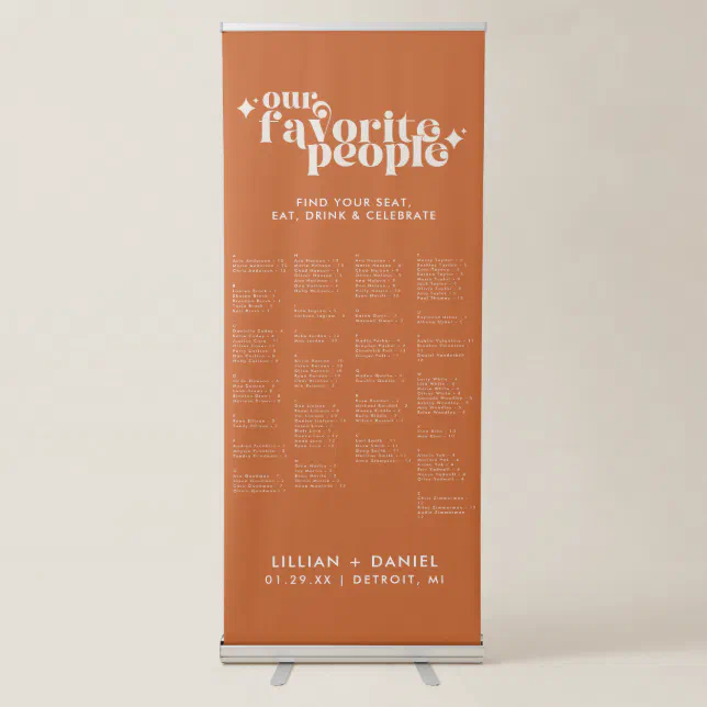 Modern Retro Our Favorite People Seating Chart Retractable Banner | Zazzle