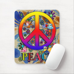 Modern Retro Peace Sign Text Birds & Flowers II Mouse Pad | Zazzle