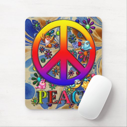 Modern Retro Peace Sign Text Birds & Flowers II Mouse Pad | Zazzle