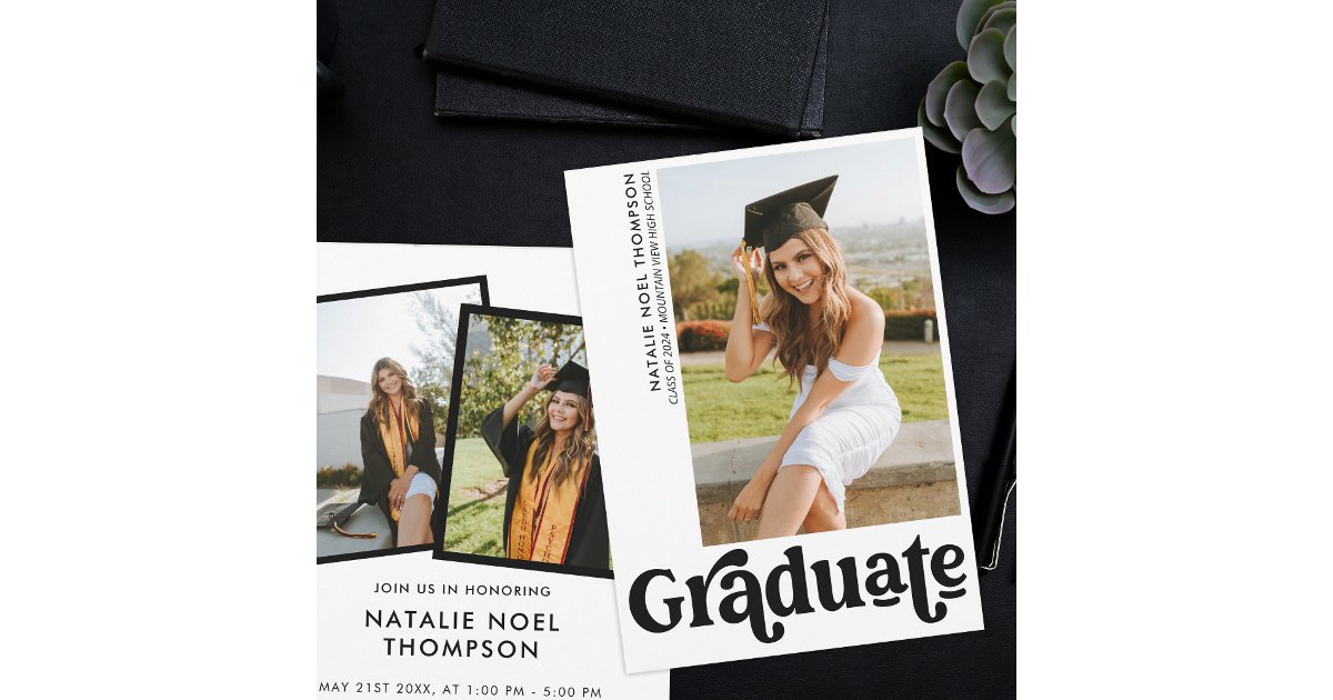 Modern Retro Photo Modern Groovy Cool Graduation Announcement | Zazzle