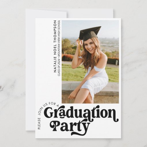 Modern Retro Photo Modern Groovy Graduation Party Invitation | Zazzle