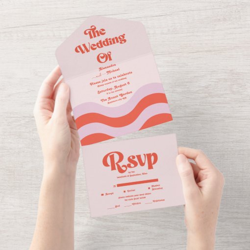 Modern Retro Pink And Orange Typography Wedding All In One Invitation ...