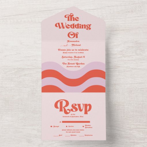 Modern Retro Pink And Orange Typography Wedding All In One Invitation ...