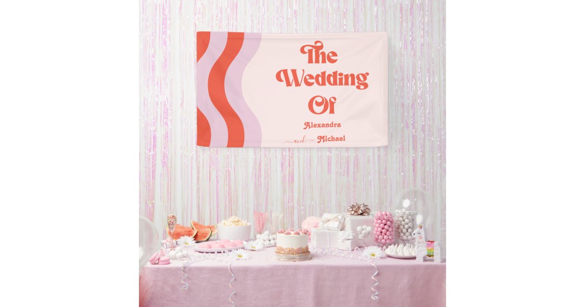 Modern Retro Pink And Orange Typography Wedding Ba Banner | Zazzle